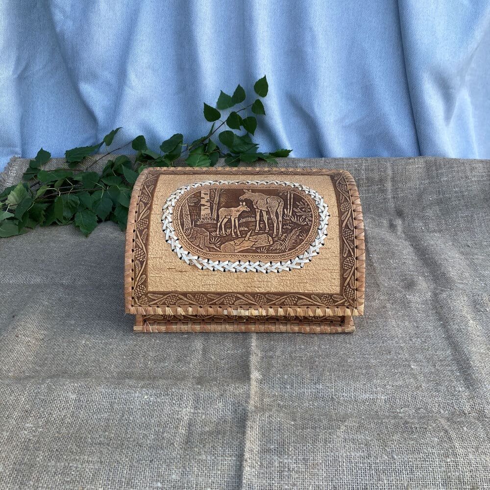 Хлебница "Лосиный остров" береста, шитая, с крышкой, 32х25х19 см