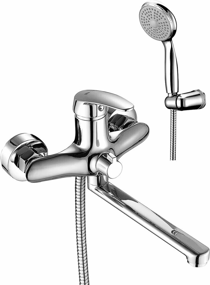 Смеситель для ванны с душем Lemark Linara LM0417C с душевым гарнитуром, настенный, однорычажный, с поворотным изливом, хром, глянцевый, латунный, с керамическим картриджем