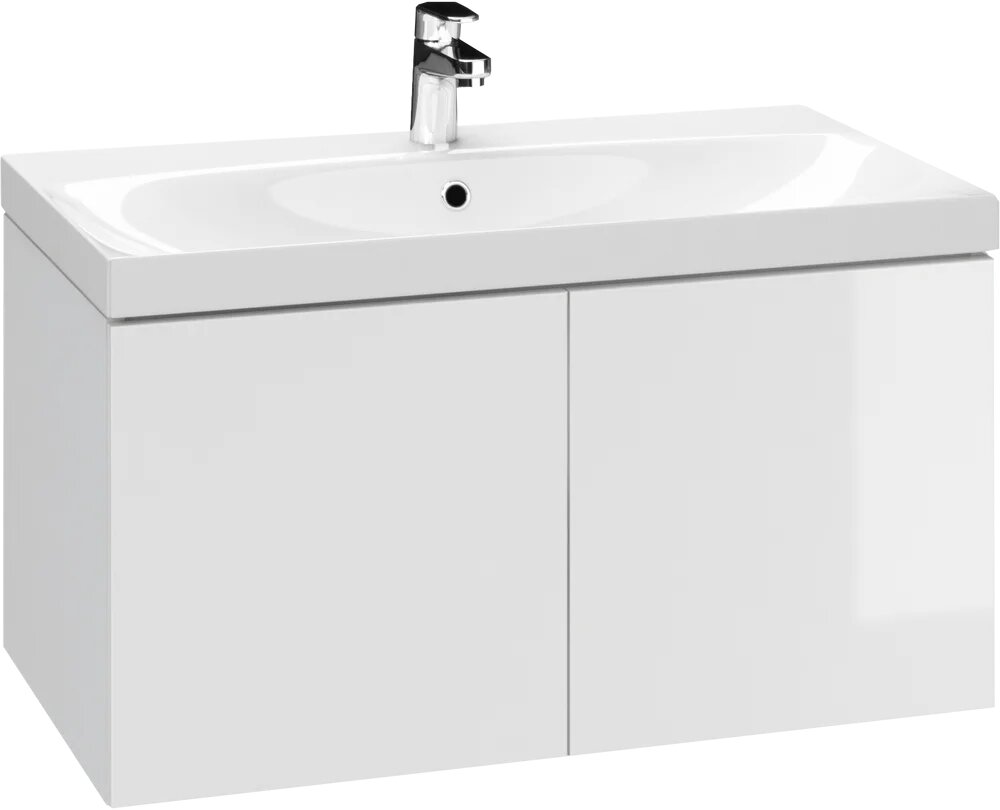 Тумба под раковину без столешницы Cersanit Colour 80 подвесная, белая, глянцевая, из МДФ, тумба для ванной, с дверками