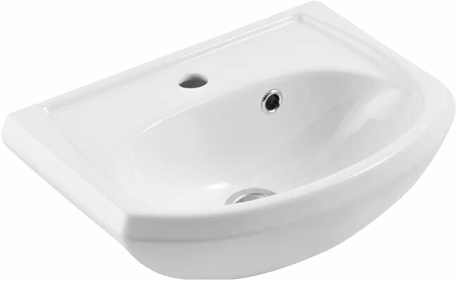 Мебельная раковина Rosa Уют 46 фаянсовая, раковина для ванной, со сливом-переливом, белая, полукруглая