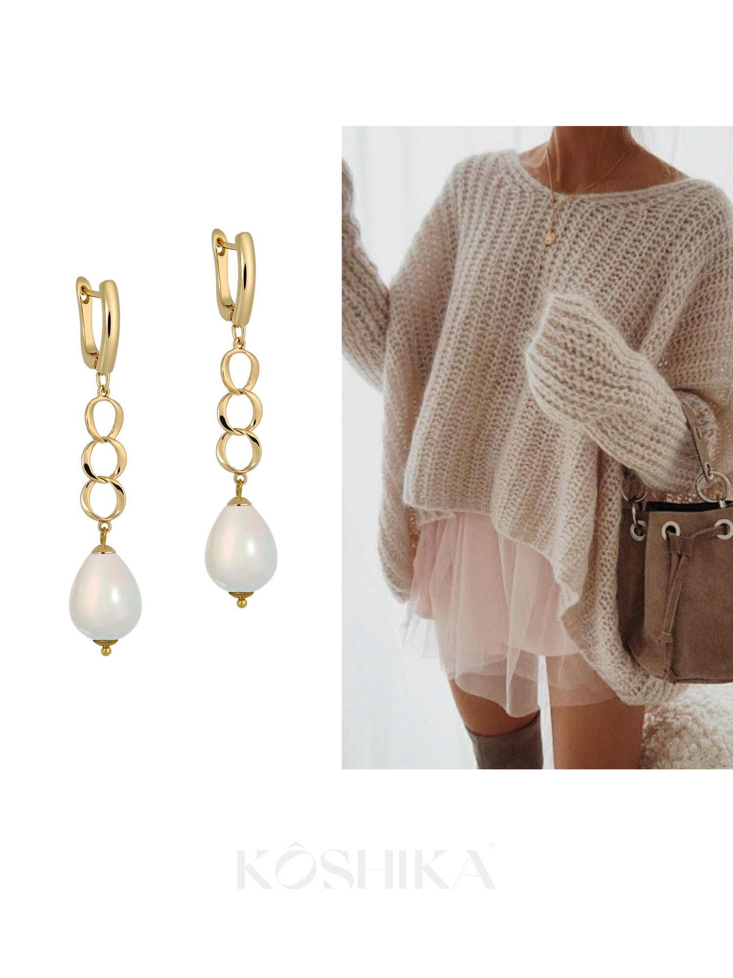 Серьги с подвесками, двусторонние, жемчуг имитация