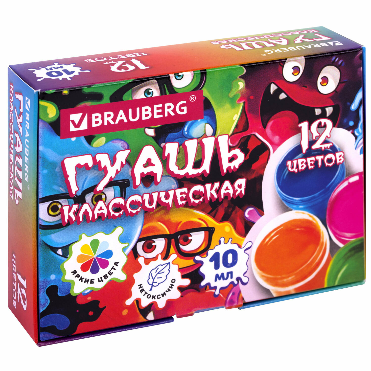 Гуашь Brauberg "Монстрики", 12 цветов по 10 мл