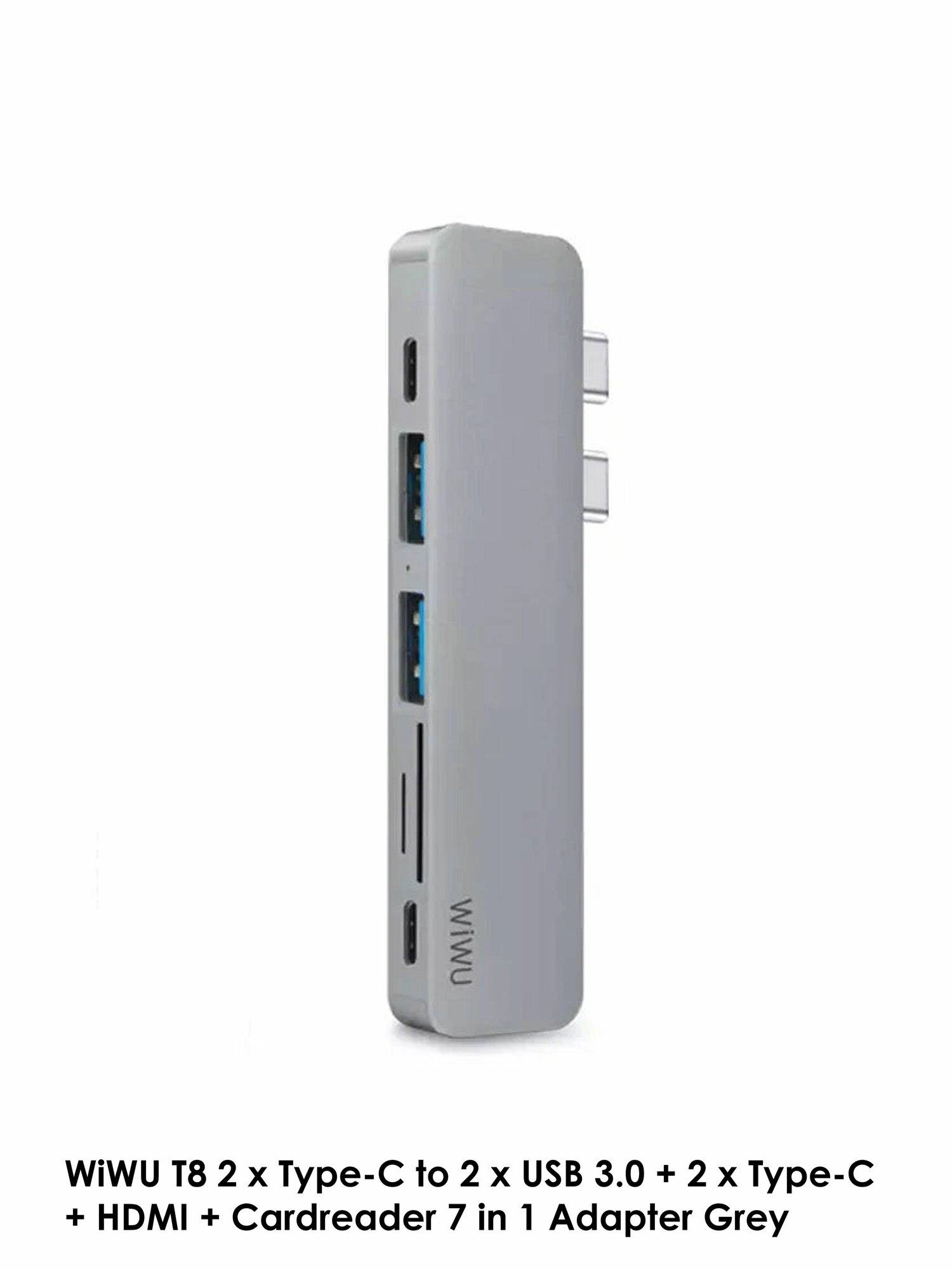 Хаб WiWU T8 2 x Type-C to 2 x USB 3.0 + 2 x Type-C + HDMI + Cardreader 7 in 1 Adapter Grey
