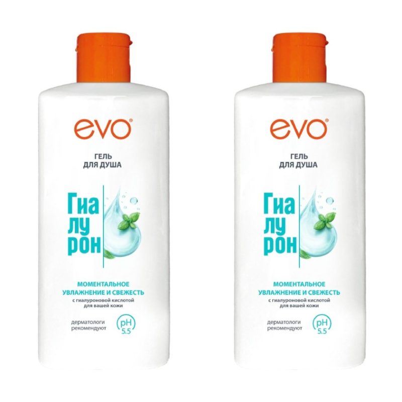 Гель EVO гиалурон для душа моментальное увлажнение и свежесть, 400 мл, 2 штуки