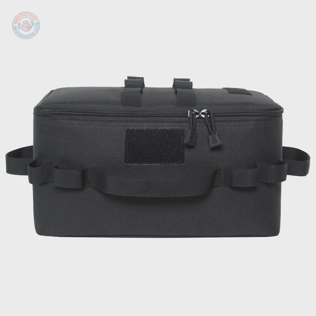 Походная сумка для хранения кемпинговой посуды и аксессуаров, портативный органайзер для пикника и путешествий, универсальная черная сумка с сетчатым карманом и внешними лямками