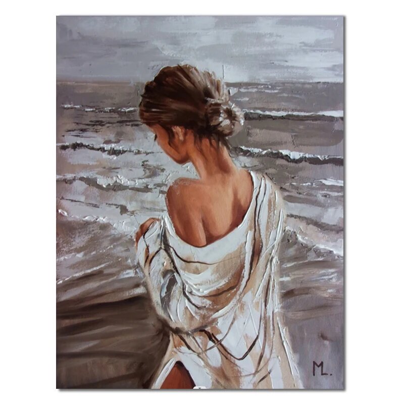Картина маслом "Красивая девушка у моря"