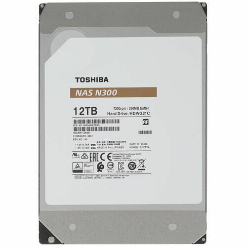 3.5" 12 ТБ Жесткий диск Toshiba N300 (HDWG21CUZSVA) - SATA III, 6 Гбит/с, 7200 об/мин, кэш память - 256 МБ, RAID Edition