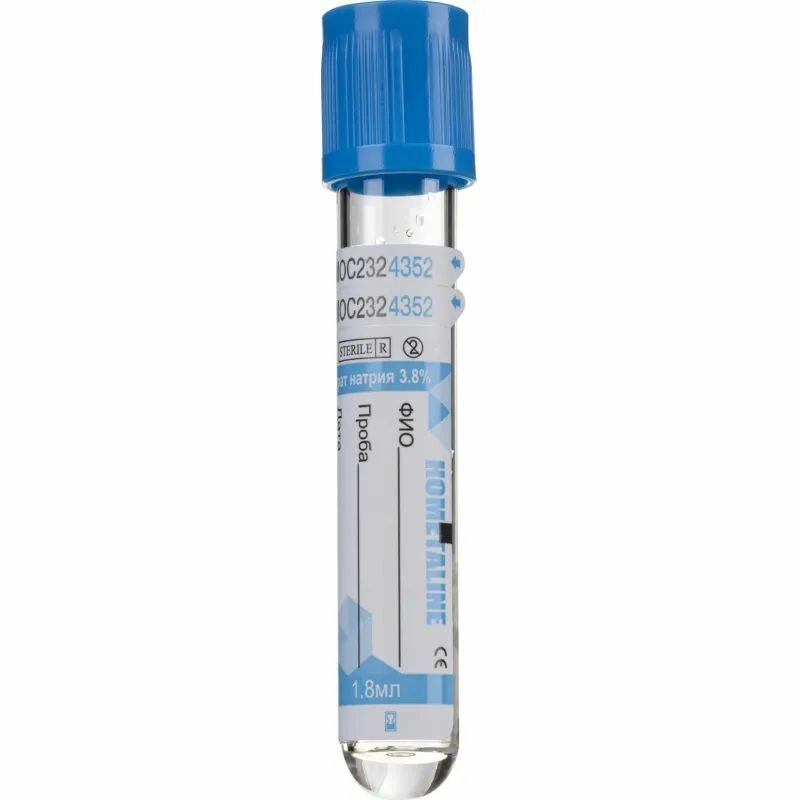 Вакуумные пробирки с Na цитрат 3,8% 1,8мл, 13х75мм, KOMETALINE 100шт/уп