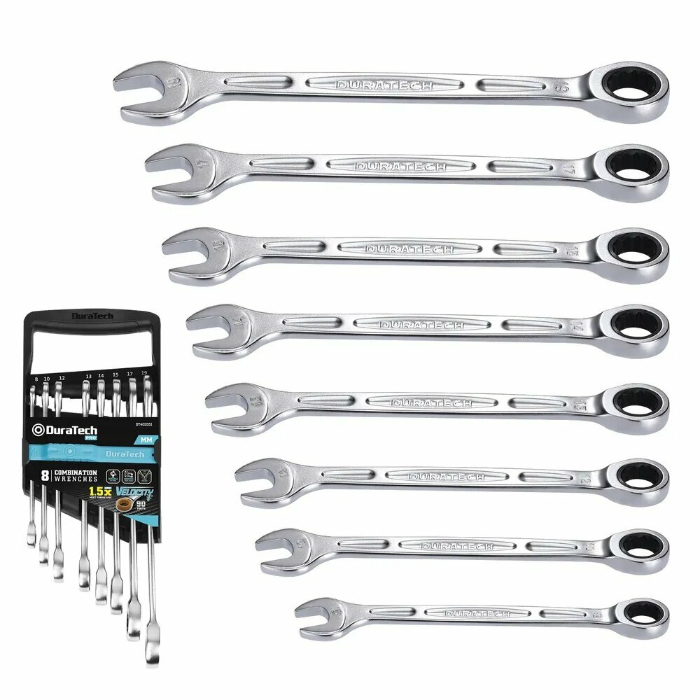 DuraTech 8PC Pro. 90-зубчатый комбинированный гаечный ключ с храповым механизмом, метрический