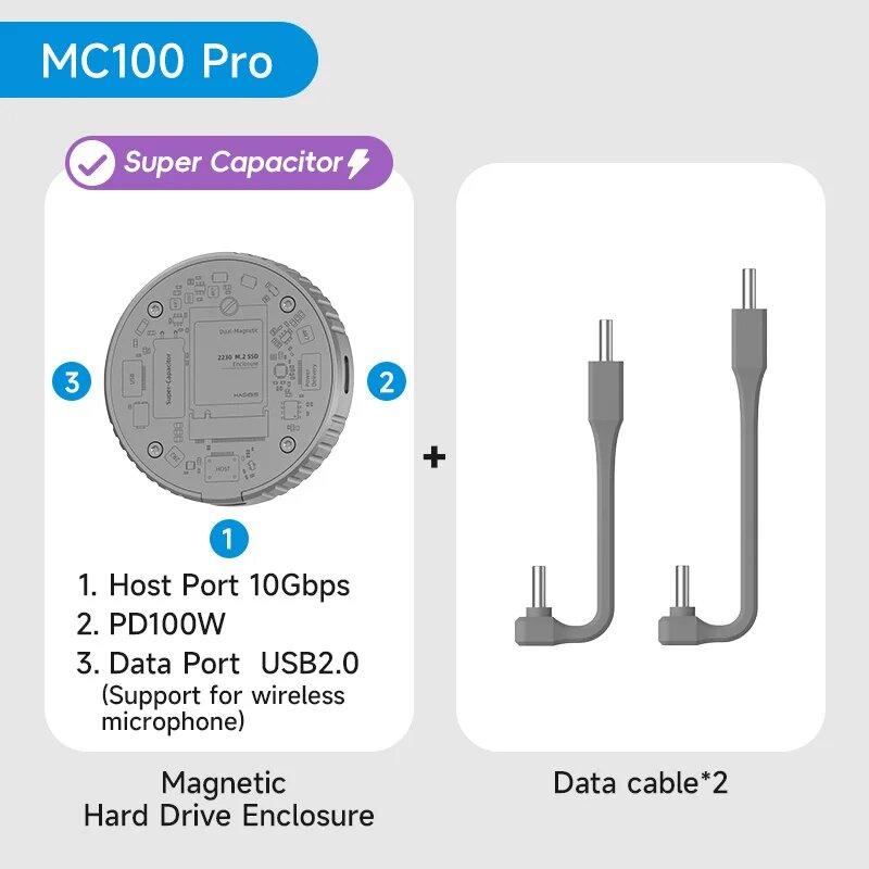 Hagibis Magnetic M.2 2230 NVMe SSD Enclosure для iPhone 16 Pro Max, Grey-MC100 Pro