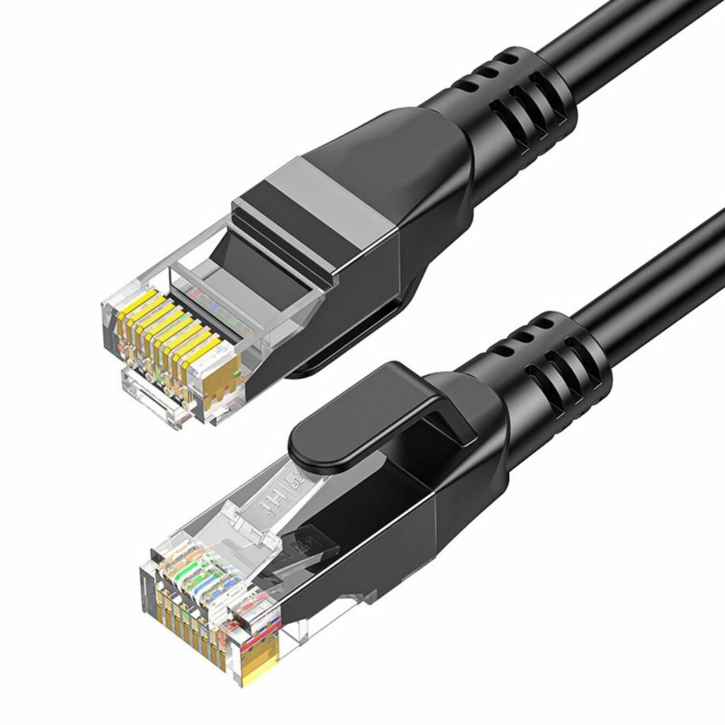 Гигабитный 8-жильный сетевой кабель с витой парой CAT6, подходящий для домашнего инженерного компьютера, широкополосного маршрутизатора-черный-1 метр