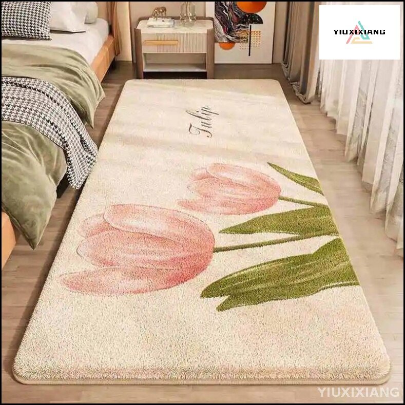 Эксклюзивный противоскользящий ковер 160х60 см с принтом тюльпан, полиэстер 100