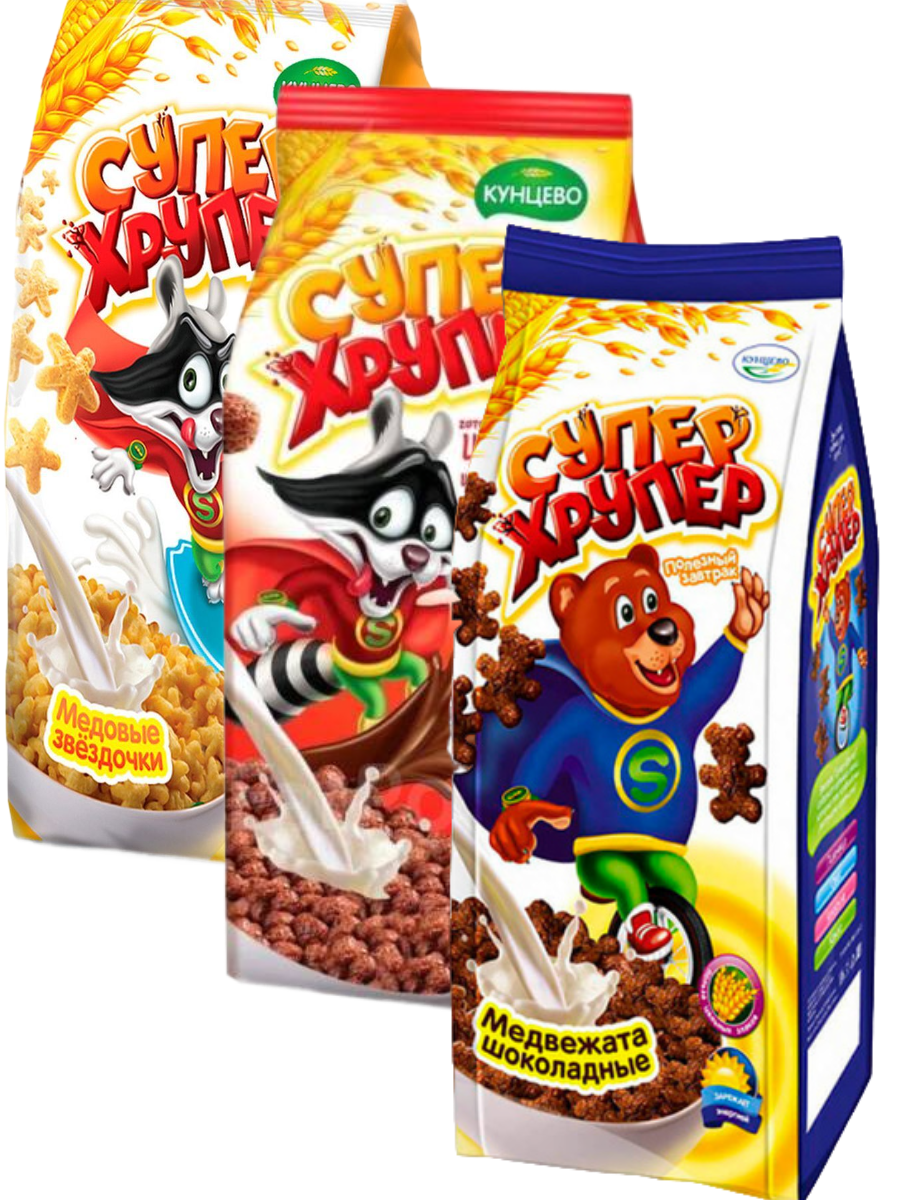 Набор готовых завтраков Звездочки/Шарики/Медвежата "Супер Хрупер" 200гр*3шт