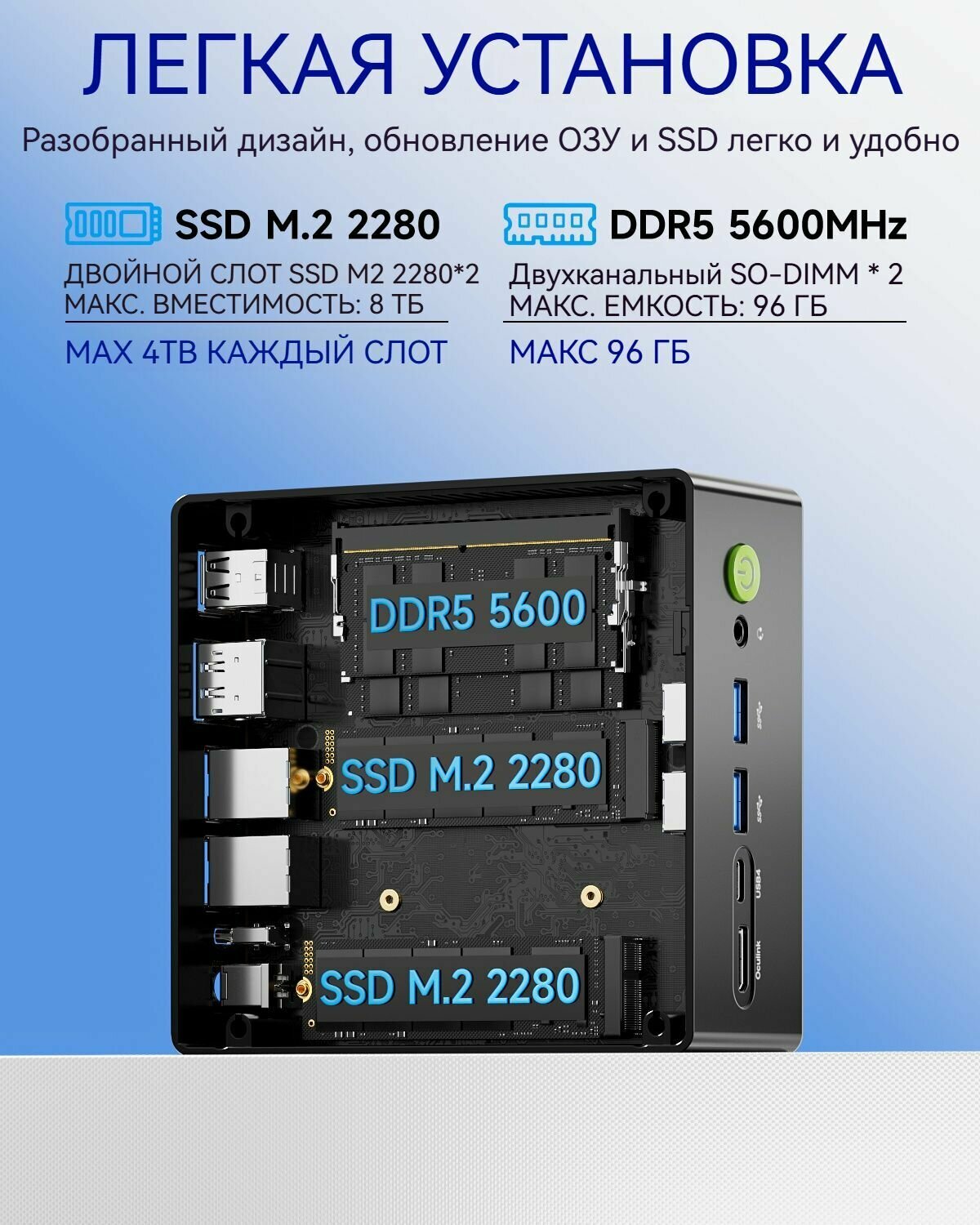 Мини ПК GMKtec K8 Plus, AMD Ryzen 7 8845HS, 32Гб ОЗУ, 1ТБ SSD, Windows 11 Pro