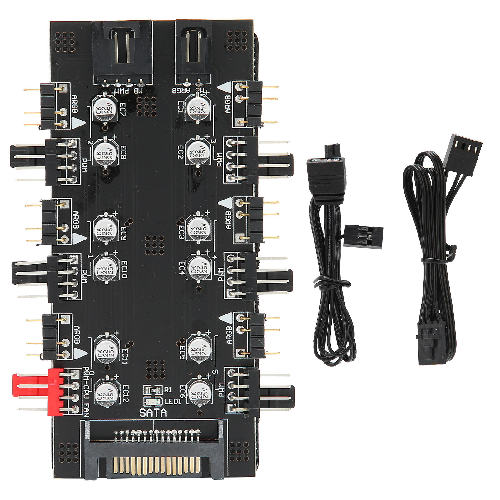 6-Полосный Разветвитель-Концентратор 4PIN PWM Регулировка скорости 3PIN ARGB Управление Освещением Платы Расширения Интерфейса SATA