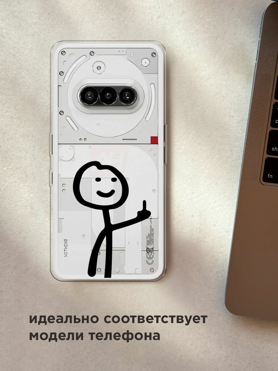 Чехол на Nothing Phone 3a / Нотинг Фон 3а с принтом "Неприличный человечек чёрный", прозрачный — фото 1