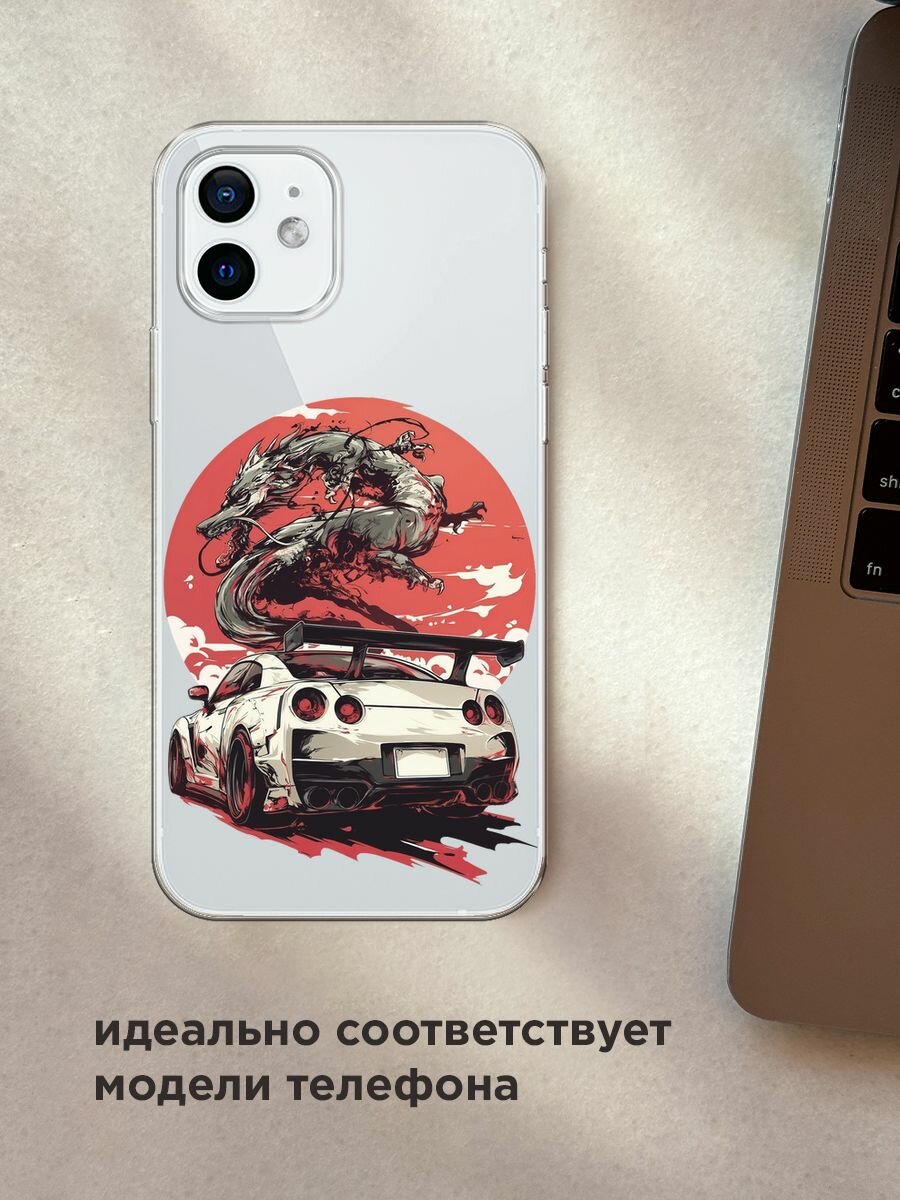 Чехол на Apple iPhone 12/12 Pro / Айфон 12/12 Про с принтом "Car and dragon", прозрачный — фото 1