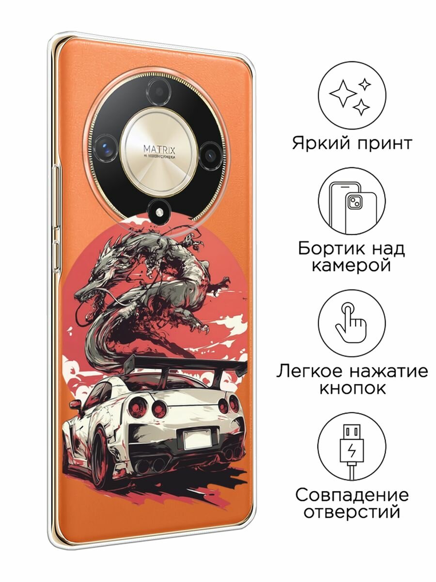 Чехол на Honor X9b / Хонор X9B с принтом "Car and dragon", прозрачный — фото 1