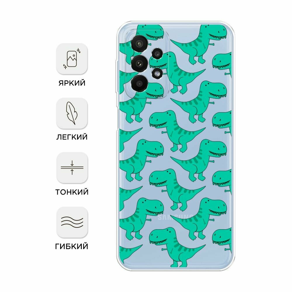 Чехол на Samsung Galaxy A23 / Самсунг Галакси А23 с принтом Динозаврики, прозрачный — фото 1