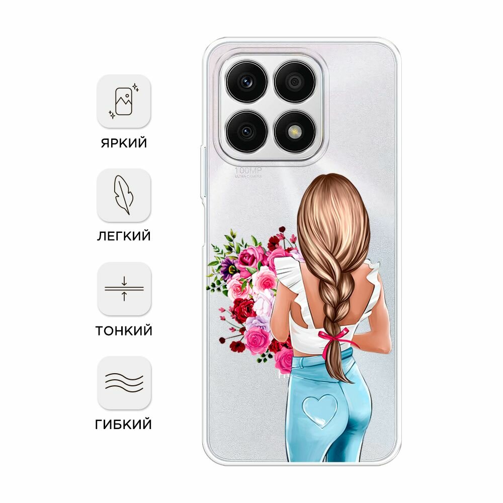 Чехол на Honor X8A / Хонор X8A с принтом Букет для девушки, прозрачный — фото 1