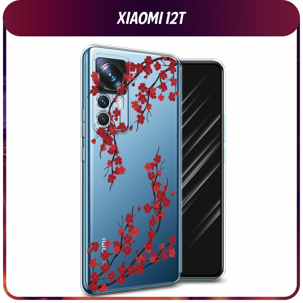 Чехол на Xiaomi 12T/12T Pro / Сяоми 12T/12T Про с принтом "Красная сакура", прозрачный