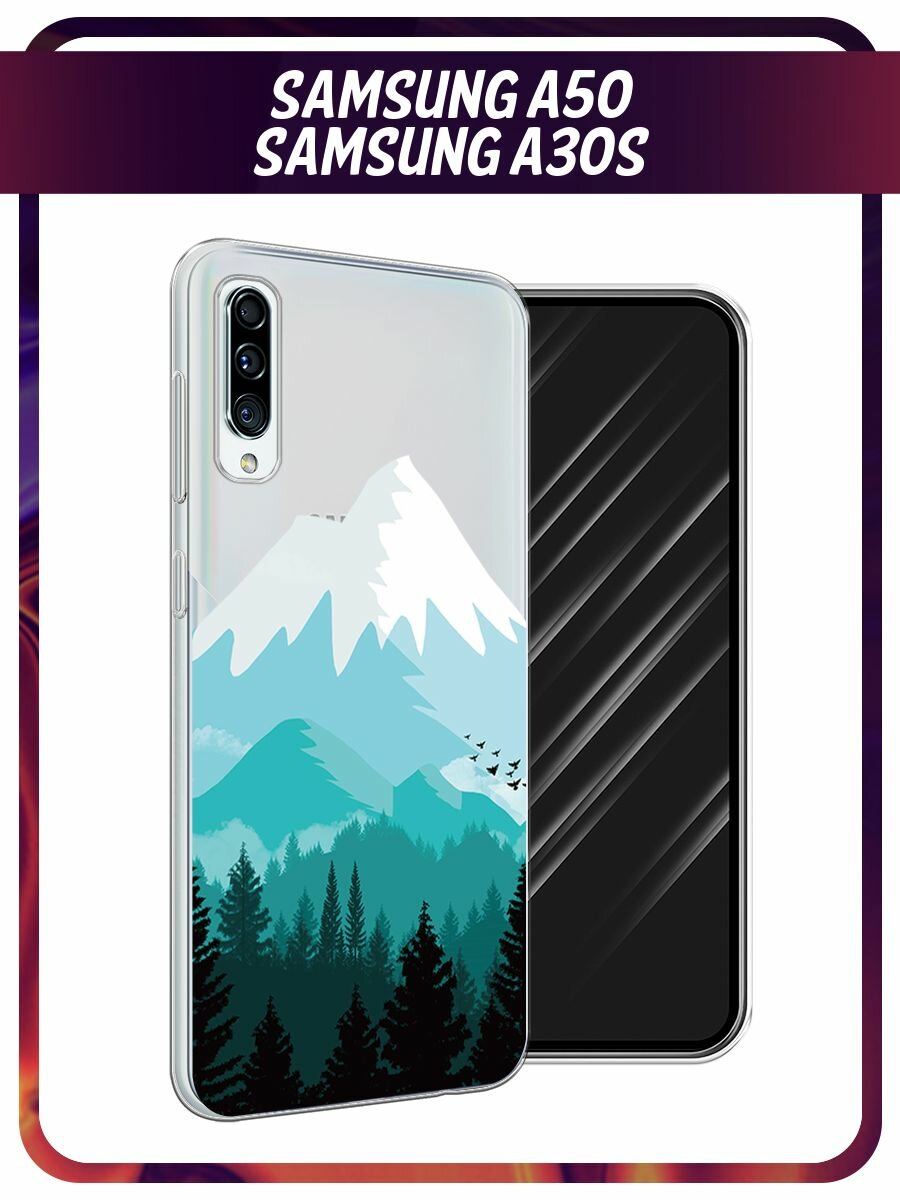 Чехол на Samsung Galaxy A50/A30s / Самсунг Галакси A50/A30s с принтом "Синяя снежная гора", прозрачный