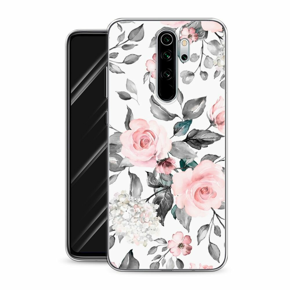 Чехол на Xiaomi Redmi Note 8 Pro / Сяоми Редми Нот 8 Про с принтом "Розы на белом" — фото 1