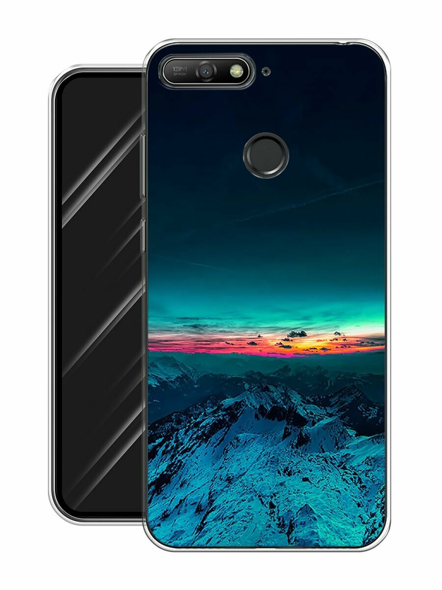 Чехол на Honor 7C/7A Pro/Huawei Y6 Prime 2018 / Хонор 7С/7А Про/Хуавей Y6 Prime 2018 с принтом "Закат в горах" — фото 1