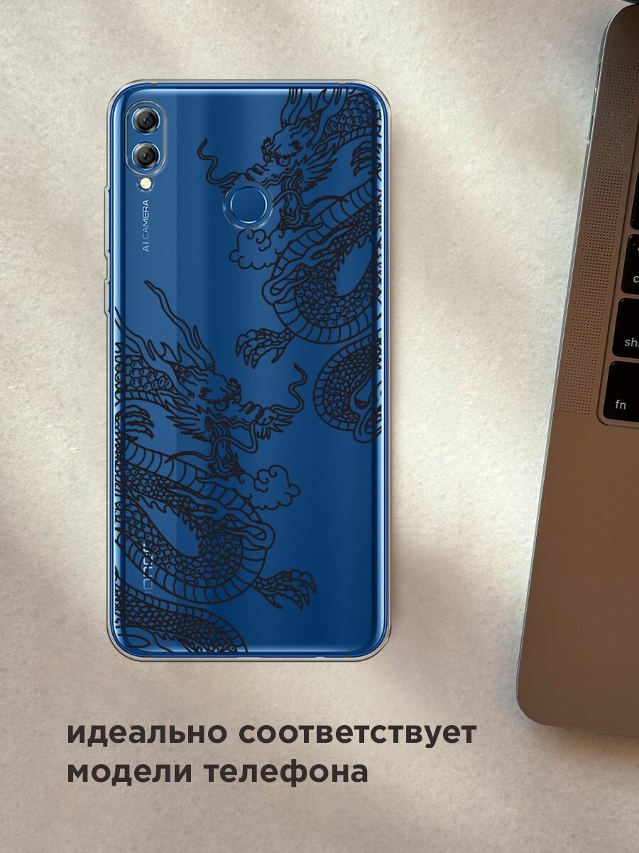 Чехол на Honor 8X / Хонор 8Х с принтом "Два китайских дракона", прозрачный — фото 1