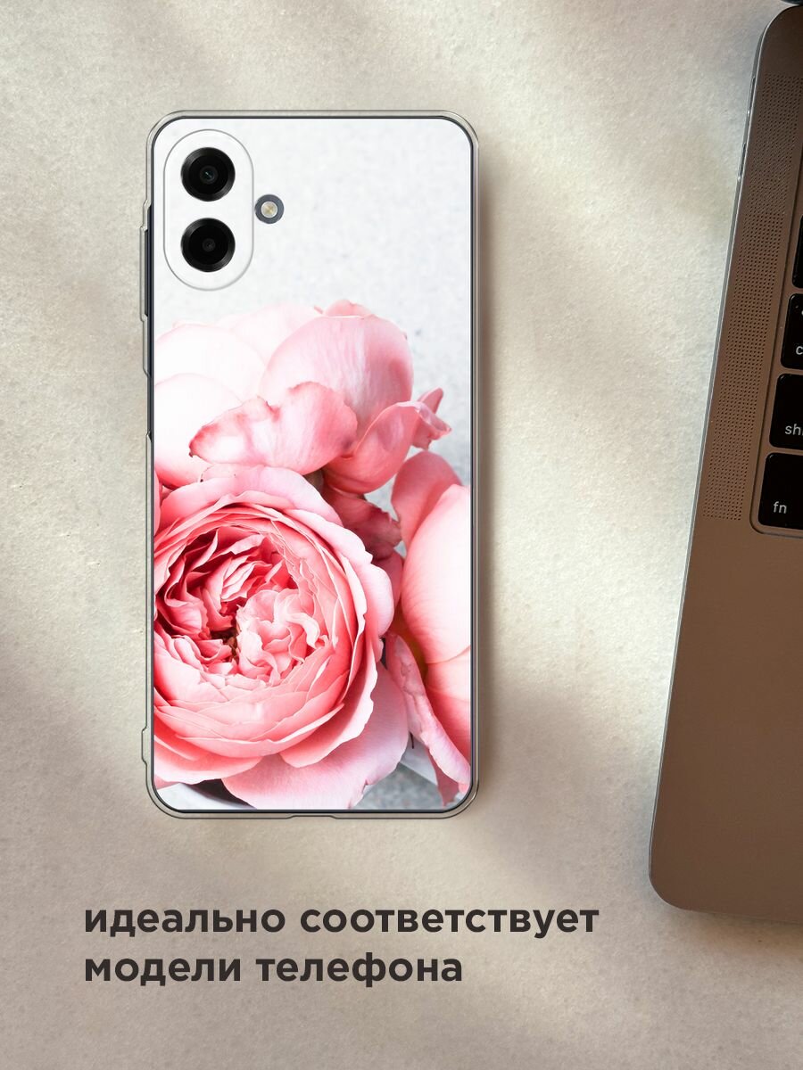 Чехол на Samsung Galaxy A07 / Самсунг А07 с принтом "Пионы на белом" — фото 1