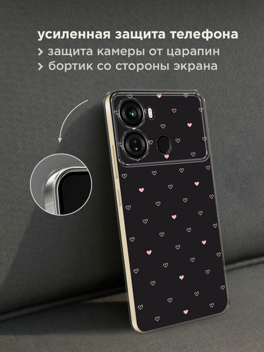 Чехол на Itel P40 / Ител P40 с принтом "Черный фон и сердечки" — фото 1