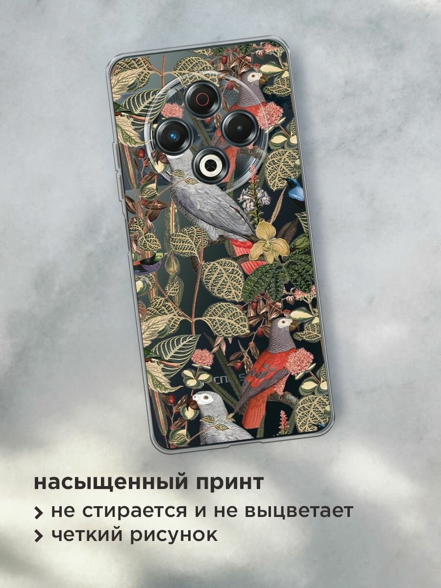 Чехол на Tecno Spark 30 / Текно Спарк 30 с принтом "Tropical pattern", прозрачный — фото 1