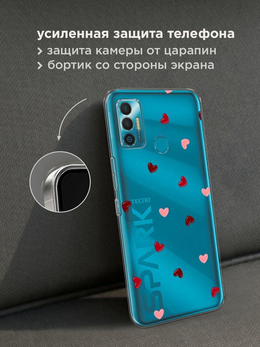 Чехол на Tecno Spark 7 / Техно Спарк 7 с принтом "Бордовые сердечки 2" — фото 1