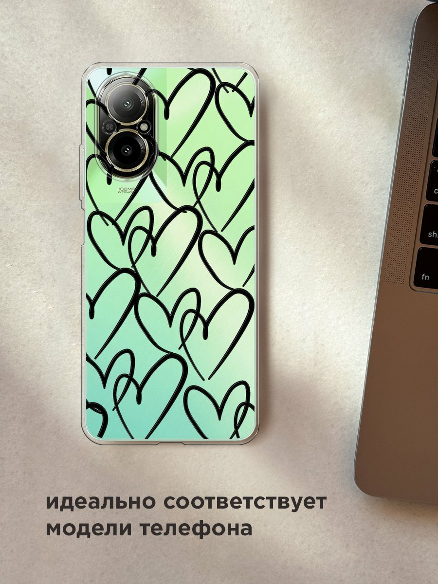 Чехол на Realme C67 4G / Реалми C67 4G с принтом "Hearts doodle black 1" — фото 1
