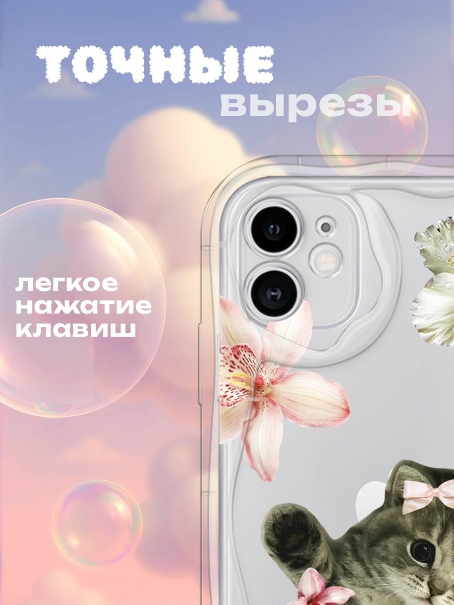 Чехол на Apple iPhone 11 / Айфон 11 с принтом "Котенок в цветах" — фото 1