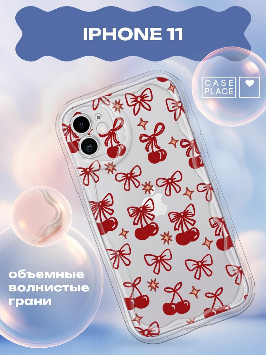 Чехол на Apple iPhone 11 / Айфон 11 с принтом "Вишня с бантиком"