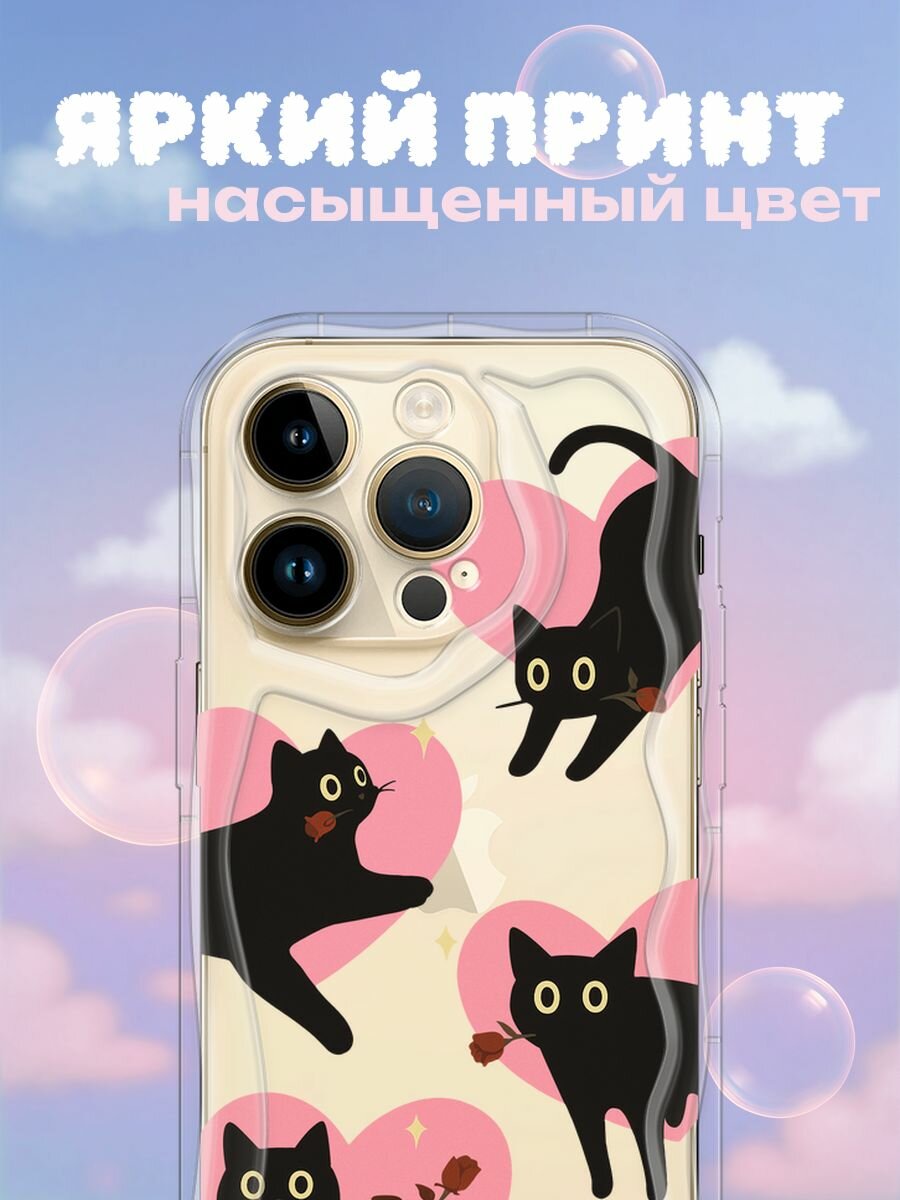 Чехол на Apple iPhone 14 Pro / Айфон 14 Про с принтом "Котики с розой" — фото 1