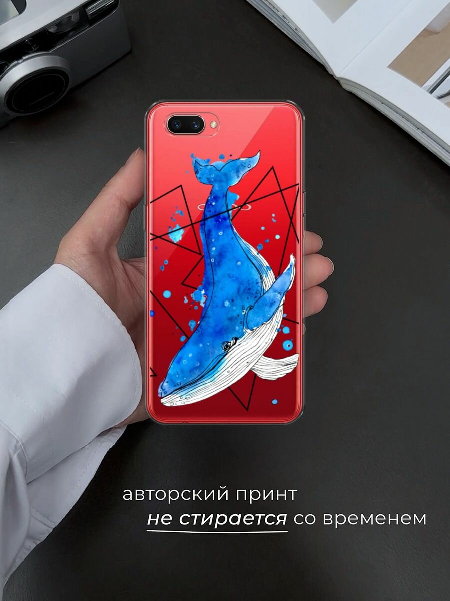 Чехол на Oppo A3s / Oppo A3s с принтом "Кит графика", прозрачный — фото 1