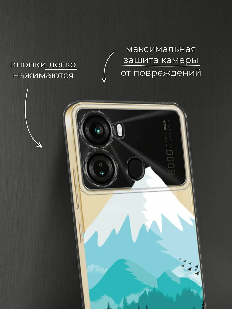 Чехол на Itel P40 / Ител P40 с принтом "Синяя снежная гора", прозрачный — фото 1