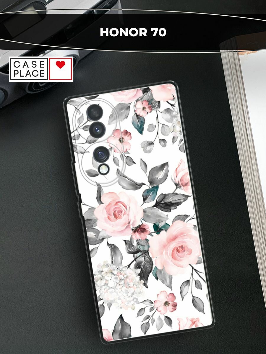 Силиконовый чехол на Honor 70 / Хонор 70 с принтом "Розы на белом"