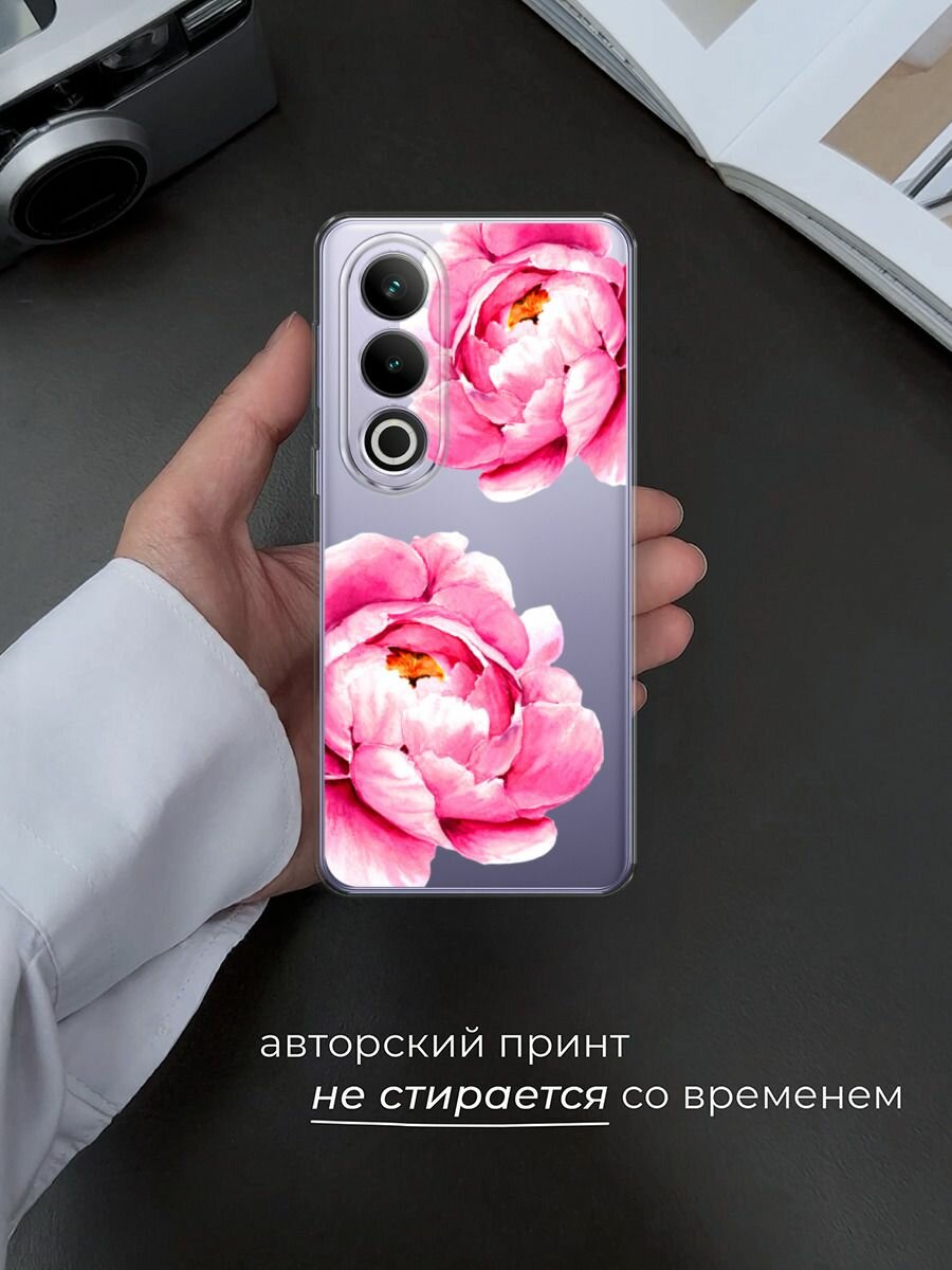 Чехол на Oneplus Ace 3V / Ван Плас Эйс 3V с принтом "Open peonies", прозрачный — фото 1