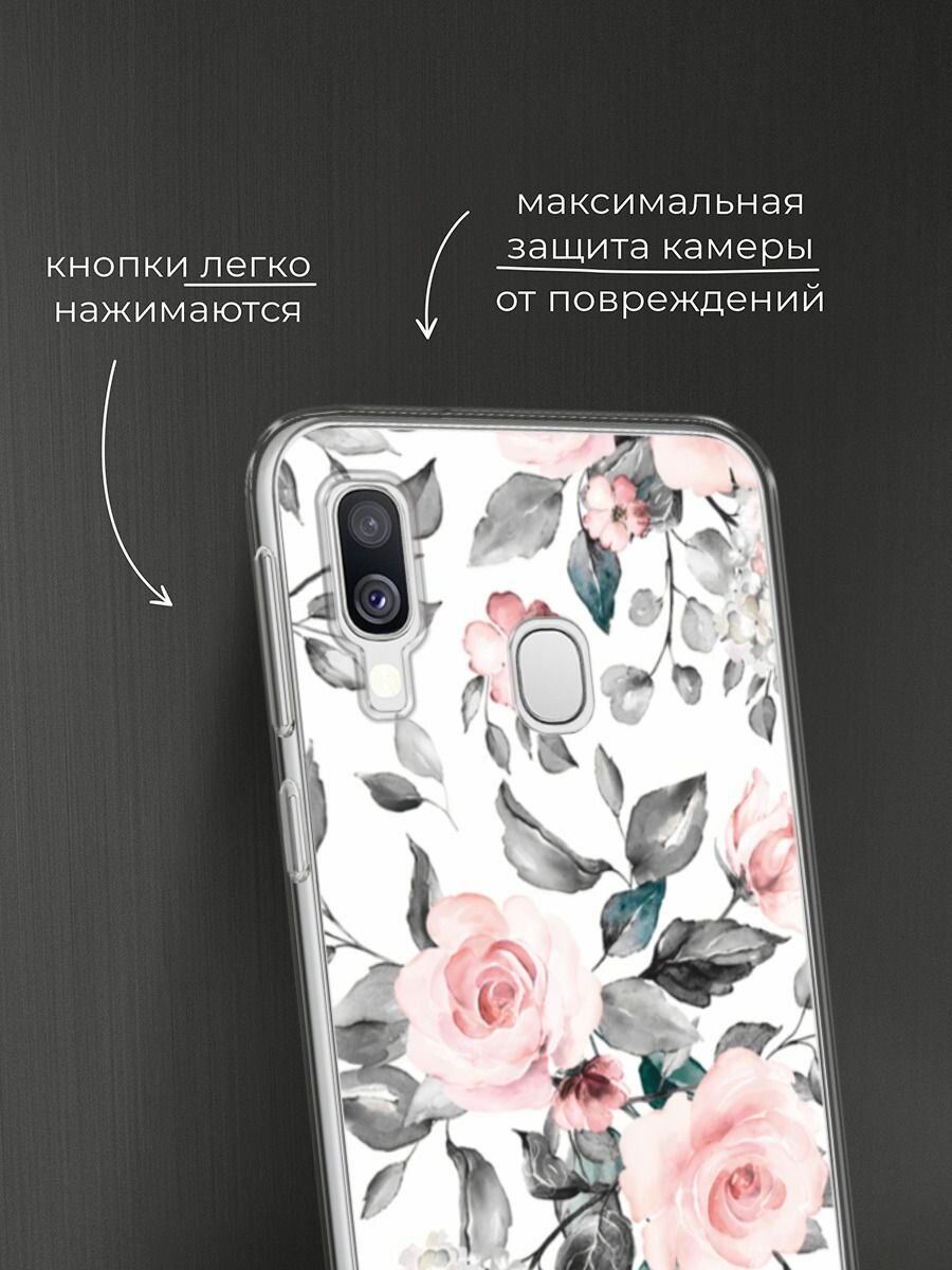 Чехол на Samsung Galaxy A40 / Самсунг Галакси А40 с принтом "Розы на белом" — фото 1
