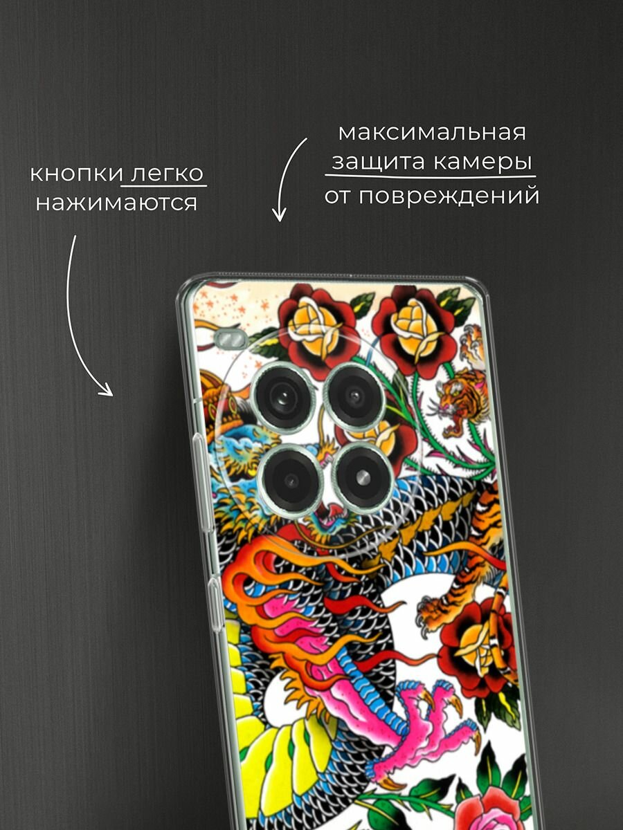 Чехол на OnePlus Ace 3 Pro / Ван Плас Эйс 3 Про с принтом "Дракон в цветах" — фото 1
