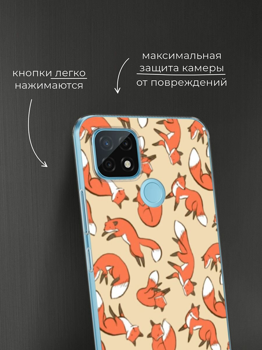 Силиконовый чехол на Realme C21 / Реалми С21 с принтом "Лисички фон" — фото 1