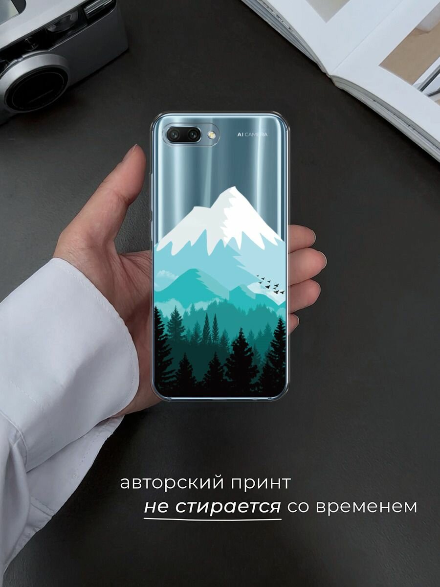 Чехол на Honor 10 / Хонор 10 с принтом "Синяя снежная гора", прозрачный — фото 1