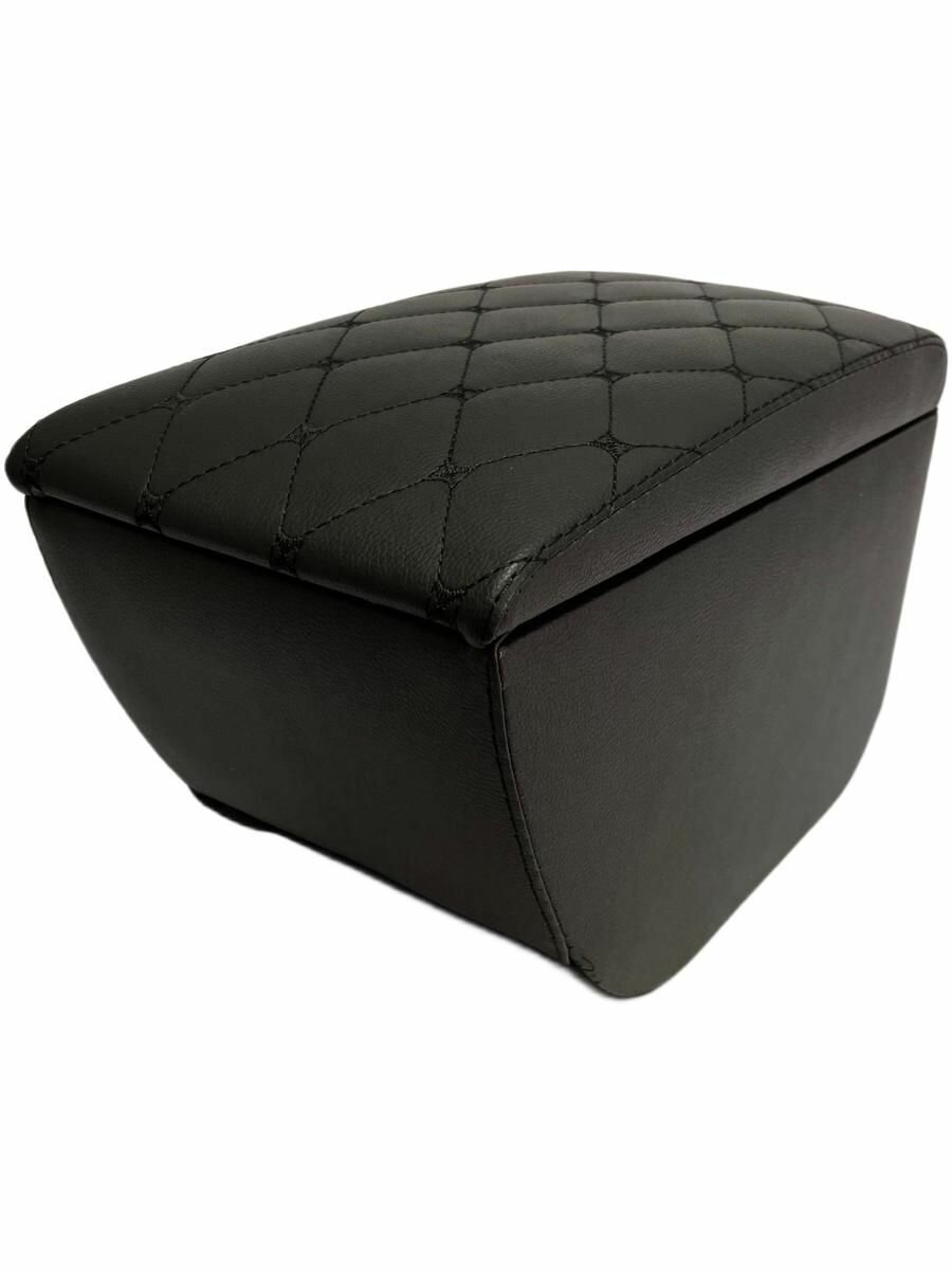 Подлокотник Skoda octavia А7 вставкой в подстаканник кожаный (черный, шов ромб) для шкода октавиа а7