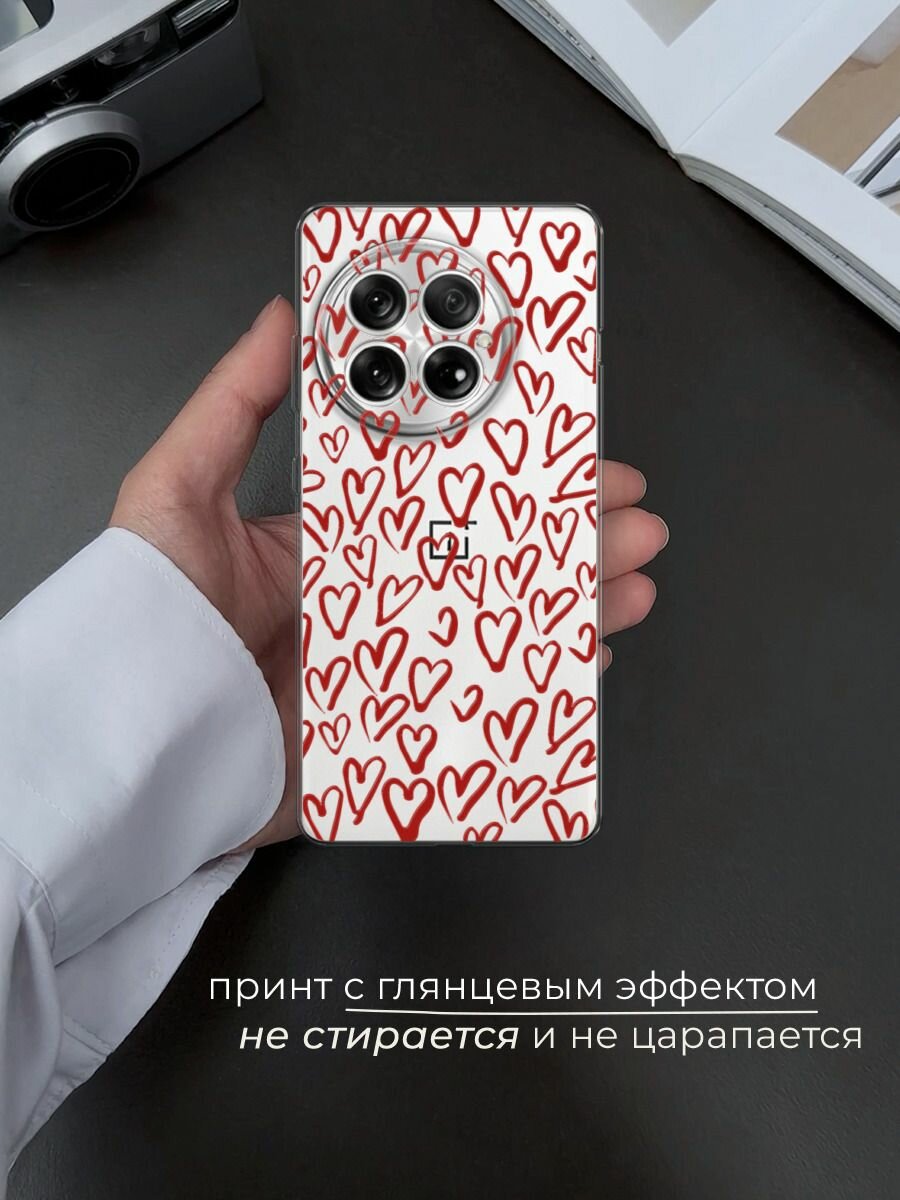 Чехол на OnePlus 13 / Ван Плас 13 с принтом "Легкие бордовые сердечки" — фото 1
