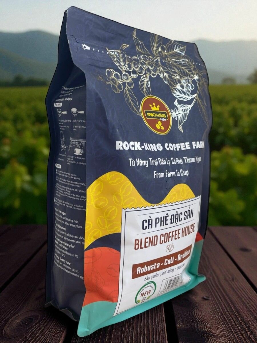 Вьетнамский кофе в зернах 1 кг - Арабика кули/робуста, Hoang Trung Rock King Coffee House Blend (Рок Кинг Хаус Бленд)