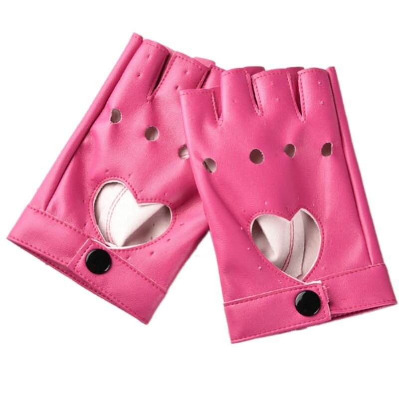 (1 пара) Сценические перчатки для танцев, женские, без пальцев, хип-хоп - фуксия