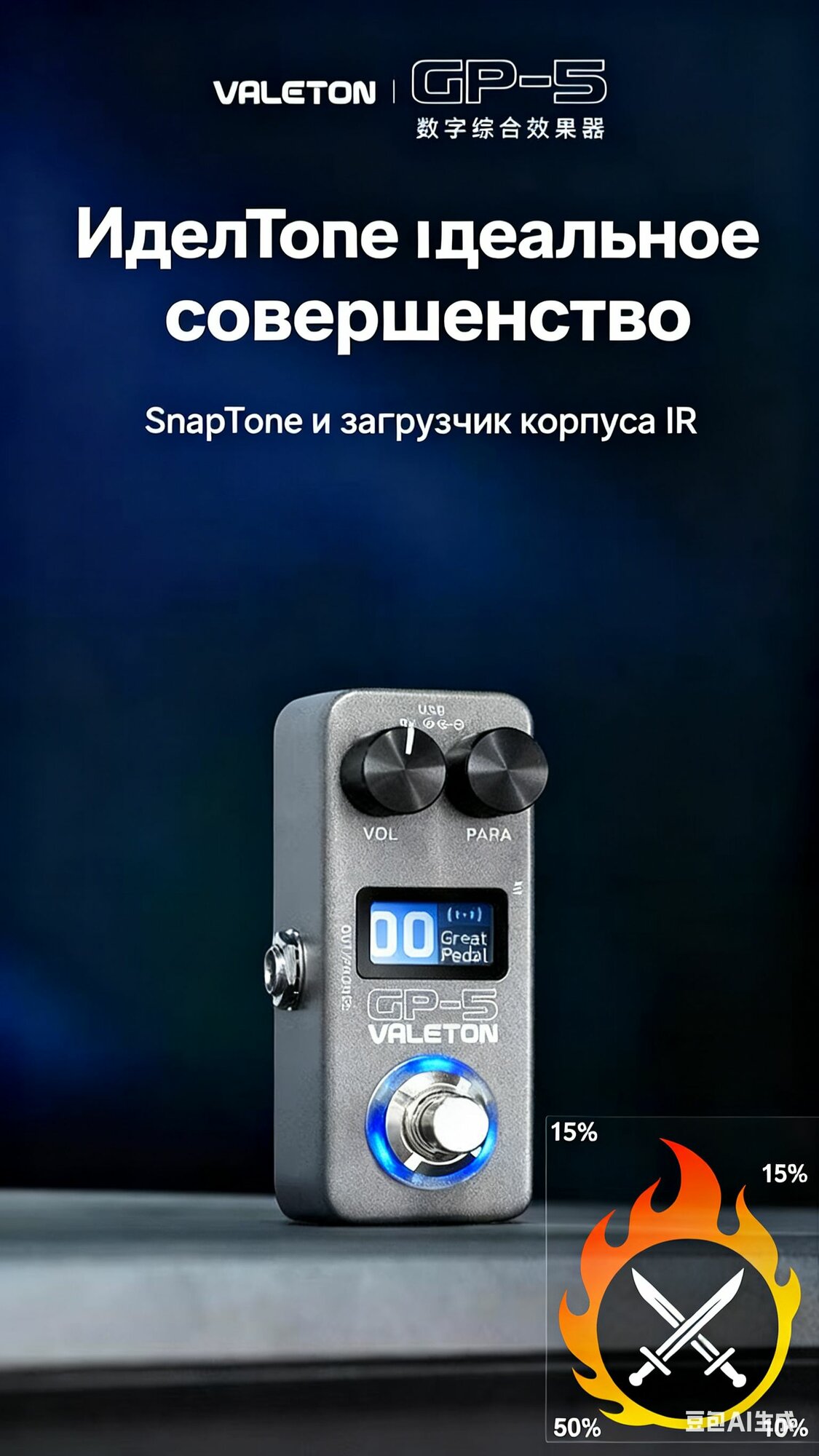 Мультиэффект Valeton GP-5, процессор гитарных эффектов, тюнер, лупер, для записи и репетиций